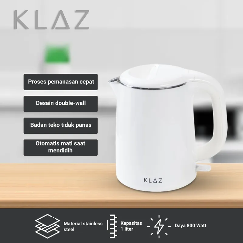 Jual Klaz 1 Ltr Teko Listrik Double Wall Putih Terbaru | Ruparupa