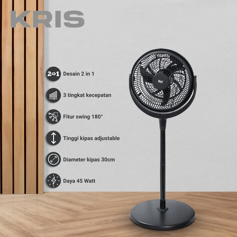 Jual Kris 12 Inci Kipas Angin Berdiri 2 In 1 15750 Hitam Terbaik | Informa