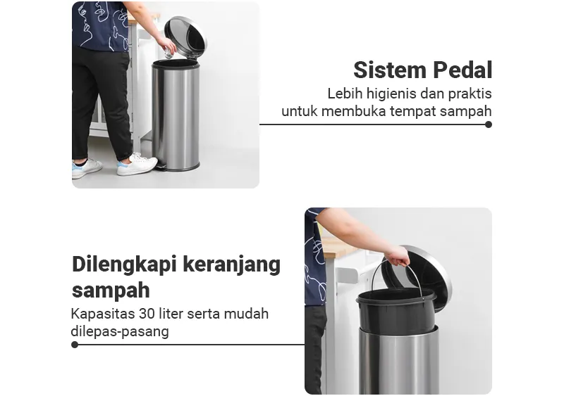 Jual Tempat Sampah 30 Ltr Stainless Slow Close Silver Terbaru | Ruparupa