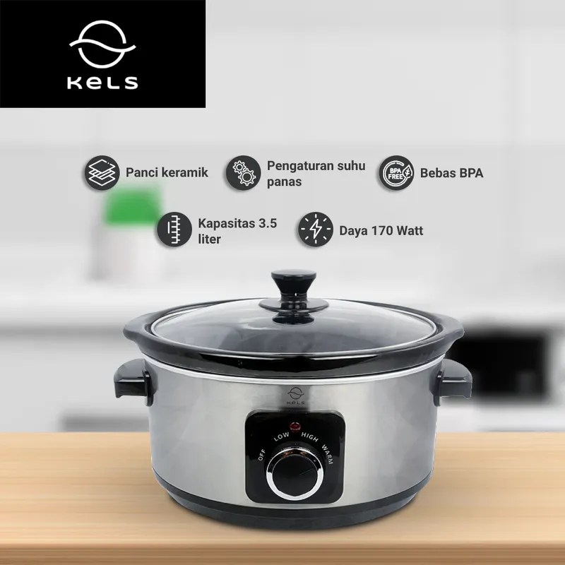 Jual Kels 3 5 Ltr Heli Slow Cooker Silver Terbaik | Informa