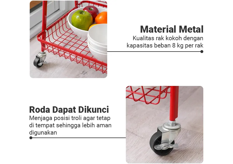 Jual Informa Warner Rak Troli Dapur 3 Tingkat Merah Terbaik | Informa