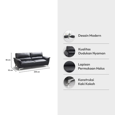 Jual Informa Downe Sofa Kulit 3 Seater Hitam Terbaru | Ruparupa