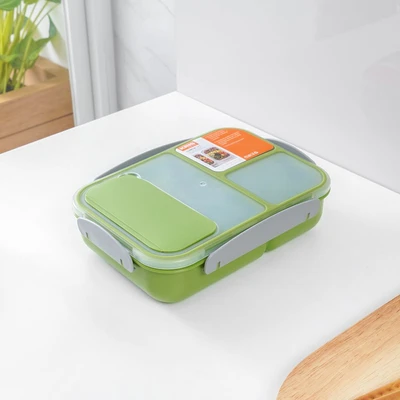 Jual Kris 1 7 Ltr Kotak Makan 3 Sekat Dengan Sendok Garpu Hijau Terbaru | Ruparupa
