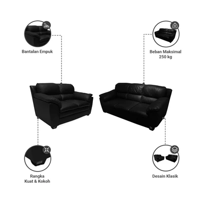 Jual Informa Ziva Set Sofa Kulit 2 3 Seater Hitam Terbaru | Ruparupa