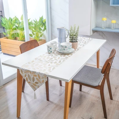 Jual Informa 33 X 180 Cm Table Runner Polyester Foil Print Putih Gold ...