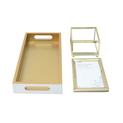 Jual Informa Set 3 Pcs Ivy Hiasan Meja Putih Gold Terbaru | Ruparupa