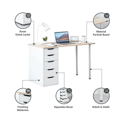 Jual Informa Ivann Meja Kantor Cokelat Oak Putih Terbaik | Informa