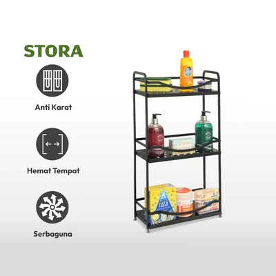 Jual Stora Rak Kamar Mandi Aluminium 3 Tingkat Hitam Terbaru | Ruparupa