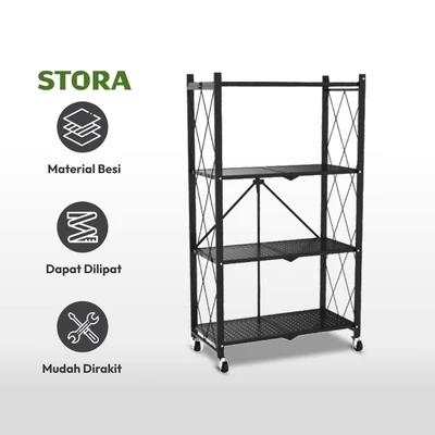 Jual Stora Rak Penyimpanan 4 Tingkat Foldable Hitam Terbaru | Ruparupa
