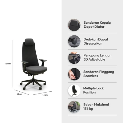 Jual Sevati Geeta Kursi Kantor Sandaran Tinggi Hitam Terbaru | Ruparupa