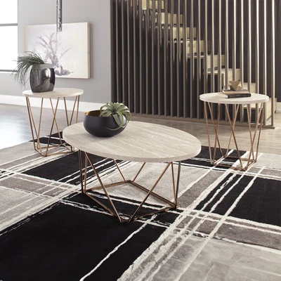 Jual Ashley Set 3 Pcs Tarica Meja Tamu Meja Sisi T 385 Putih Gold ...