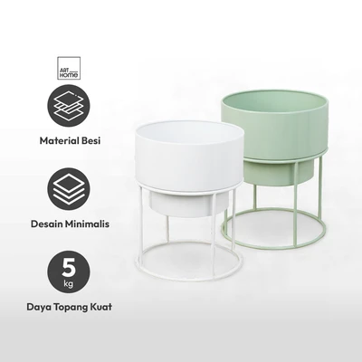 Jual Arthome 28 Cm Pot Dengan Rak Tanaman Bulky Putih Terbaru | Ruparupa