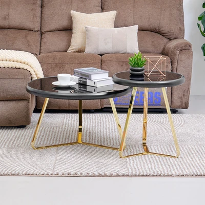 Jual Informa Nobel Meja Sisi Round Hitam Gold Terbaru | Ruparupa