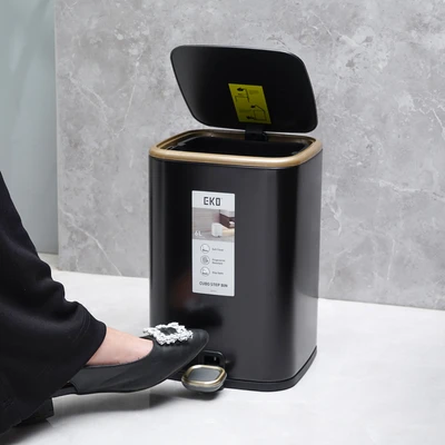Jual Eko 9 Ltr Cubo Tempat Sampah Pedal Soft Close Hitam Gold Terbaru ...