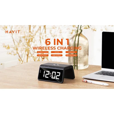 Jual Havit Wireless Charger Dengan Jam Digital Hitam Terbaru | Ruparupa