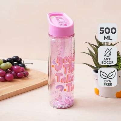 Jual Smash Good Botol Minum Plastik Dengan Sedotan Glitter 500 Ml Pink ...