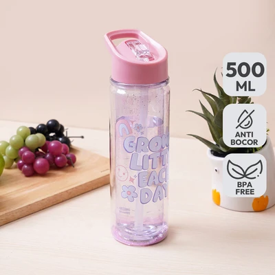Jual Smash Good Botol Minum Plastik Dengan Sedotan Glitter 500 Ml Biru ...