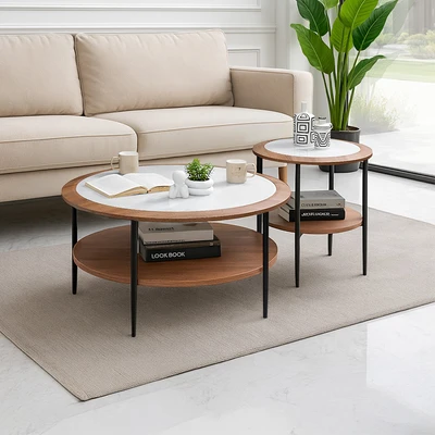 Jual Informa Set 2 Pcs Victory Meja Tamu Dan Meja Sisi Round Cokelat ...