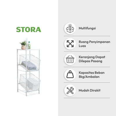 Jual Stora Rak Penyimpanan 2 Tingkat Dengan Detachable Basket Putih ...
