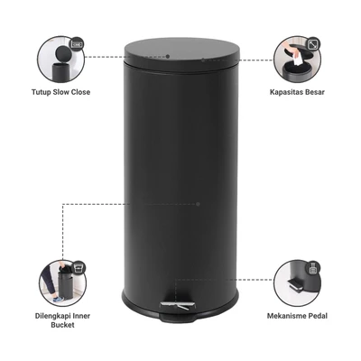Jual Informa 30 Ltr Jet Tempat Sampah Pedal Slow Close Hitam Terbaru | Ruparupa