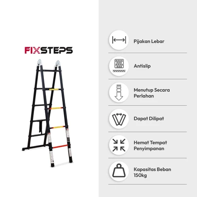 Jual Fixsteps 3 8 Mtr Tangga Teleskopik Soft Close 2 X 5 Step Hitam ...