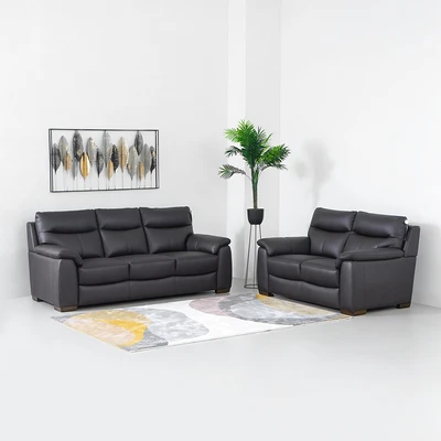 Jual Informa Dallas Sofa Kulit 3 2 Seater Hitam Walnut Terbaru | Ruparupa