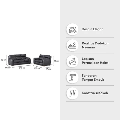 Jual Informa Dallas Sofa Kulit 3 2 Seater Hitam Walnut Terbaru | Ruparupa
