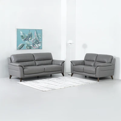 Jual Ferrara Davis Sofa Kulit 3 2 Seater Abu Abu Terbaru | Ruparupa