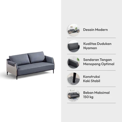 Jual Informa Foxx Sofa Leather 3 Seater Abu Abu Terbaru | Ruparupa