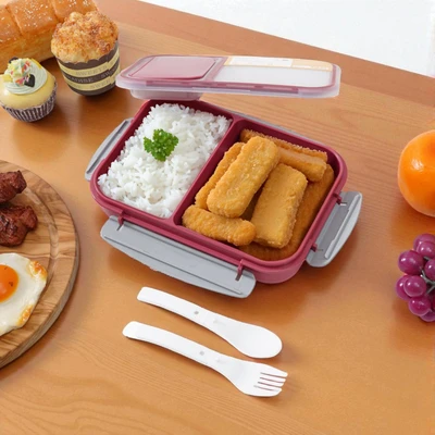 Jual Picas 1 1 Ltr Kotak Makan 2 Sekat Dengan Sendok Garpu Merah Terbaru | Ruparupa