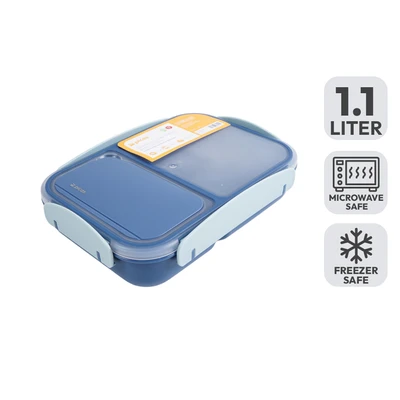 Jual Picas 1 1 Ltr Kotak Makan 2 Sekat Dengan Sendok Garpu Biru Navy Terbaru | Ruparupa