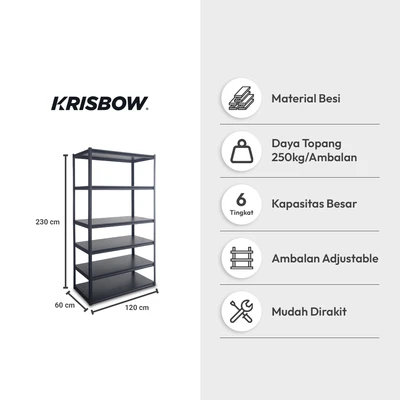 Jual Krisbow Rak Besi 6 Tingkat Hitam Terbaru | Ruparupa