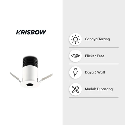 Jual Krisbow Lampu Downlight Mini Led Pinhole 3 Watt Warm White Putih ...