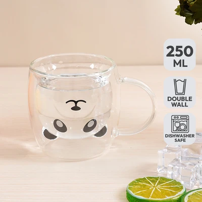 Jual Ataru Mug Kaca Borosilikat Double Wall Panda 250 Ml Transparan ...