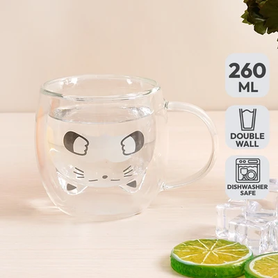 Jual Ataru Mug Kaca Borosilikat Double Wall Kitty 260 Ml Transparan ...