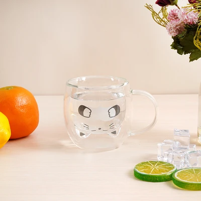 Jual Ataru Mug Kaca Borosilikat Double Wall Kitty 260 Ml Transparan ...