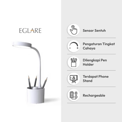 Jual Eglare Lampu Meja Led Rechargeable Dengan Pen Case Putih Terbaru ...