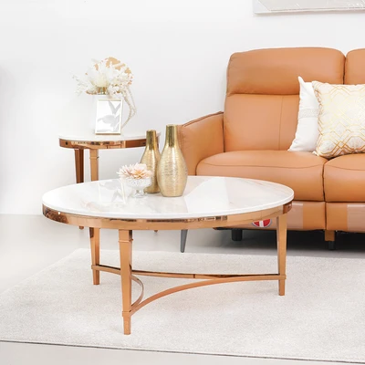 Jual Informa Freya Meja Tamu Round Putih Rose Gold Terbaru | Ruparupa