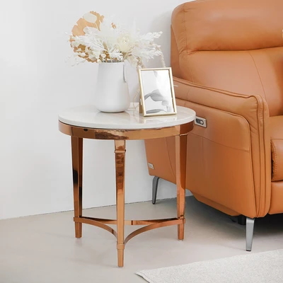 Jual Informa Freya Meja Sisi Round Putih Rose Gold Terbaru | Ruparupa