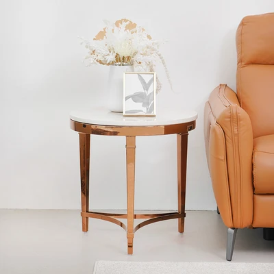 Jual Informa Freya Meja Sisi Round Putih Rose Gold Terbaru | Ruparupa