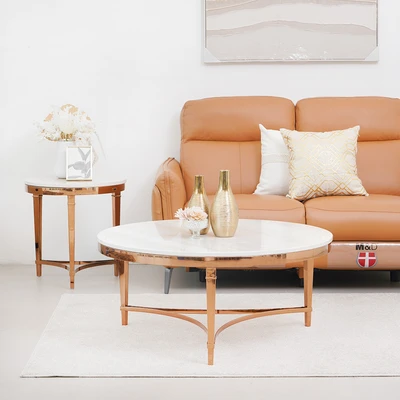 Jual Informa Freya Meja Sisi Round Putih Rose Gold Terbaru | Ruparupa