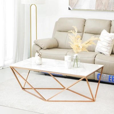 Jual Informa Fallon Meja Tamu Rectangle Putih Rose Gold Terbaru | Ruparupa