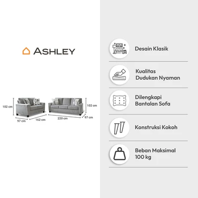 Jual Ashley Leeshan Set Sofa 2 3 Seater Abu Abu Terbaru | Ruparupa