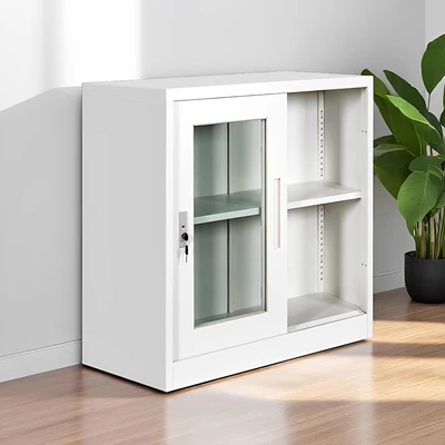 Jual Informa Gavin Kabinet Kantor 2 Pintu Kaca Geser Metal Low Putih ...