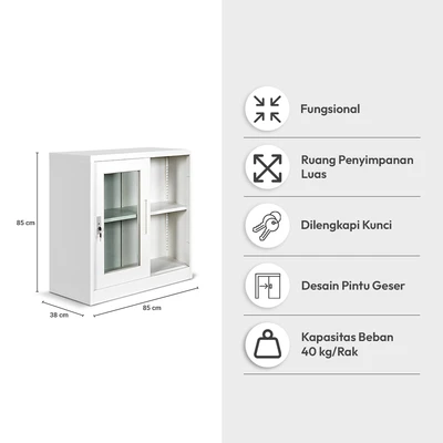 Jual Informa Gavin Kabinet Kantor 2 Pintu Kaca Geser Metal Low Putih ...