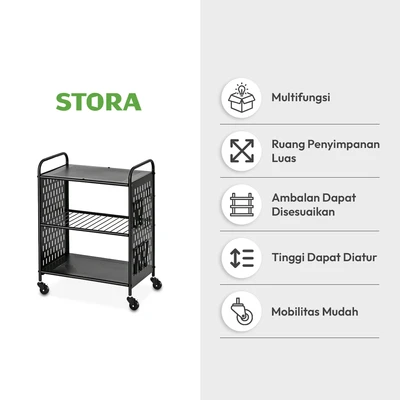 Jual Stora Taki Rak Troli 3 Tingkat Hitam Original | AZKO