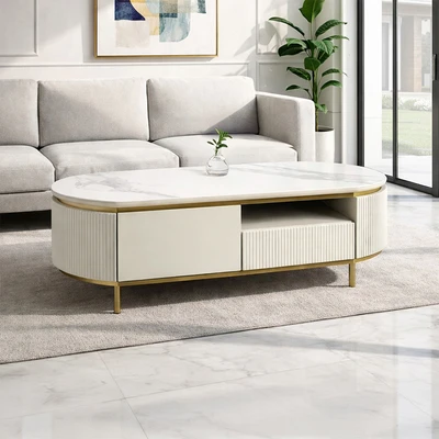 Jual Informa Eliel Meja Tamu Oval Putih Krem Beige Terbaru | Ruparupa