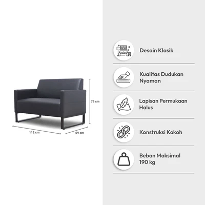 Jual Informa Hillton Sofa Kulit 2 Seater Hitam Terbaru | Ruparupa