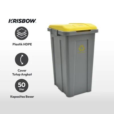 Jual Krisbow 50 Ltr Tempat Sampah Plastik Dengan Tutup Kuning Abu Abu Terbaru | Ruparupa